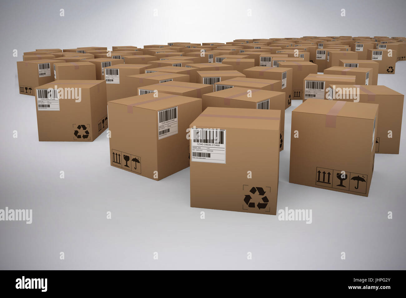 Cardboard courier boxes against grey background Stock Photo - Alamy