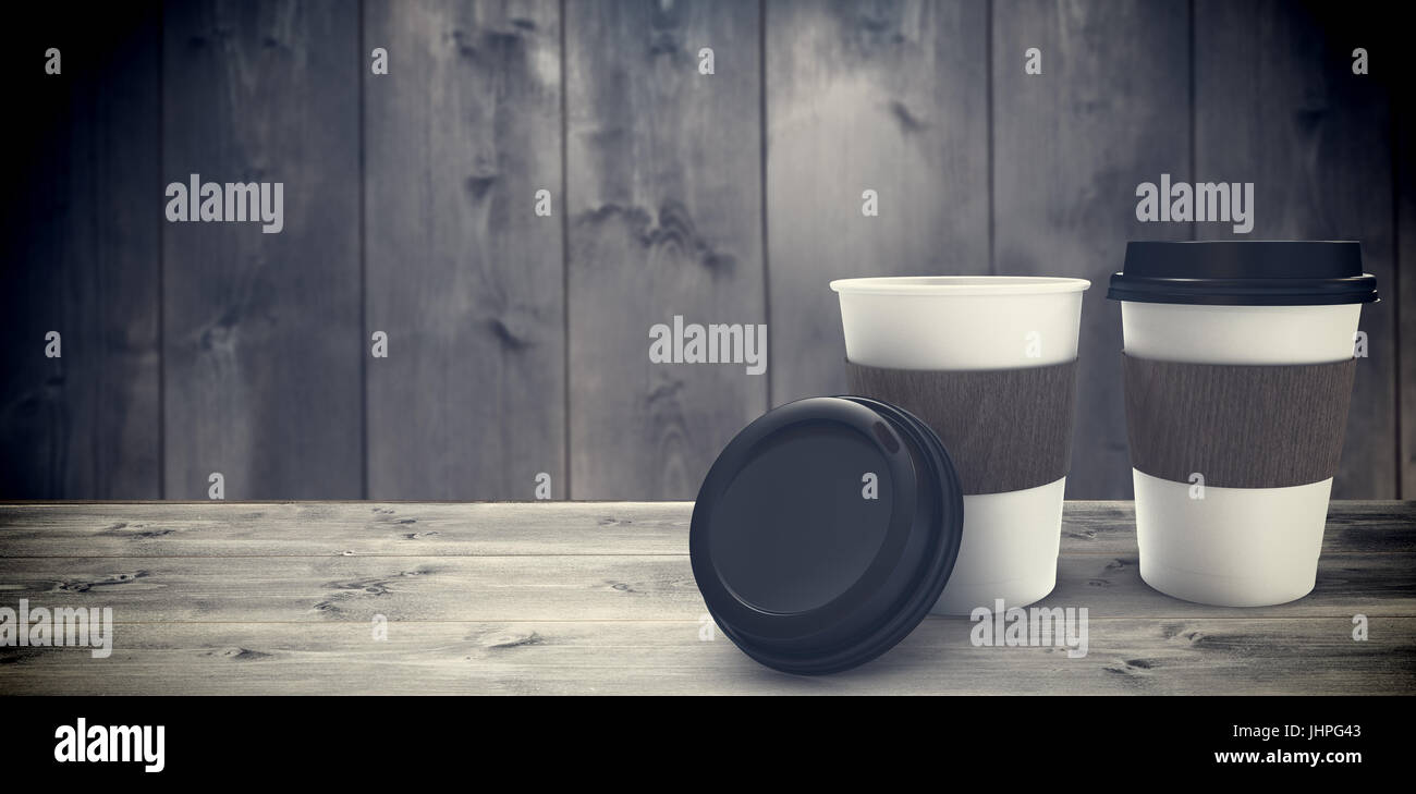 Disposable coffee cup against wooden planks Stock Photo - Alamy