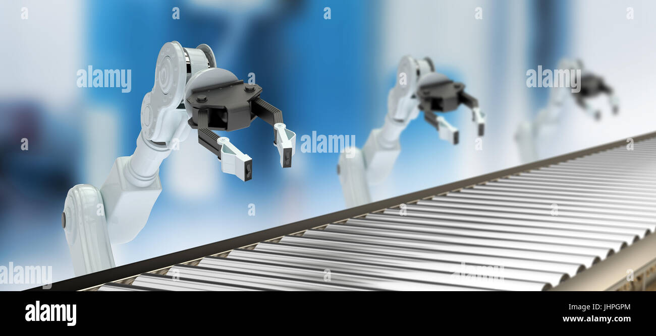 Digital image of empty production line against empty work station Stock ...