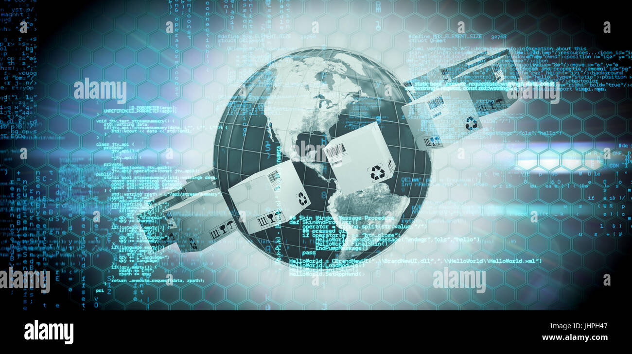 Image of data against black background with shiny hexagons Stock Photo ...