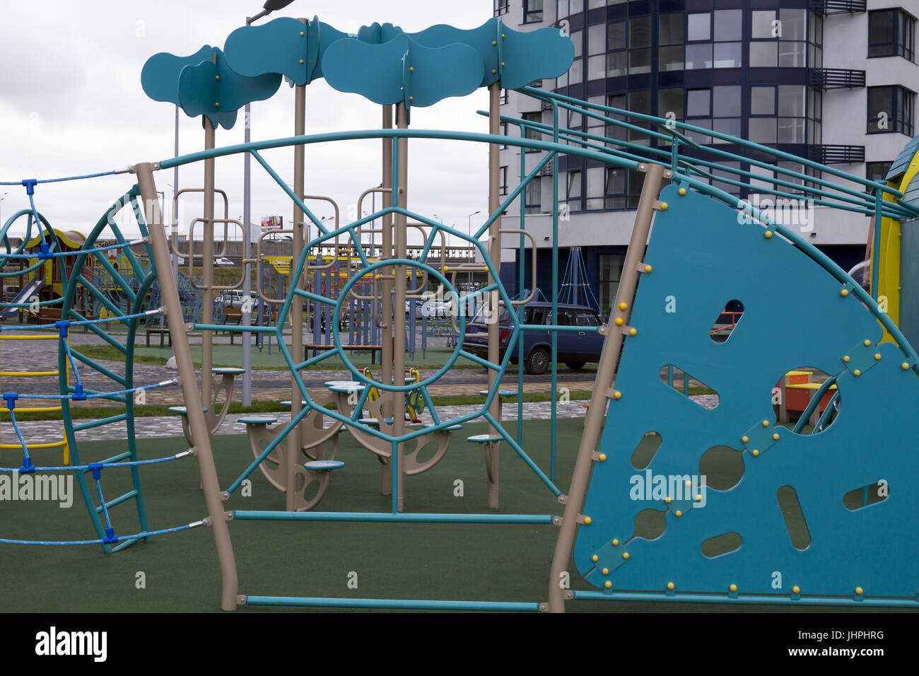 Colourful playground for children in public housing block in Kiev Stock ...