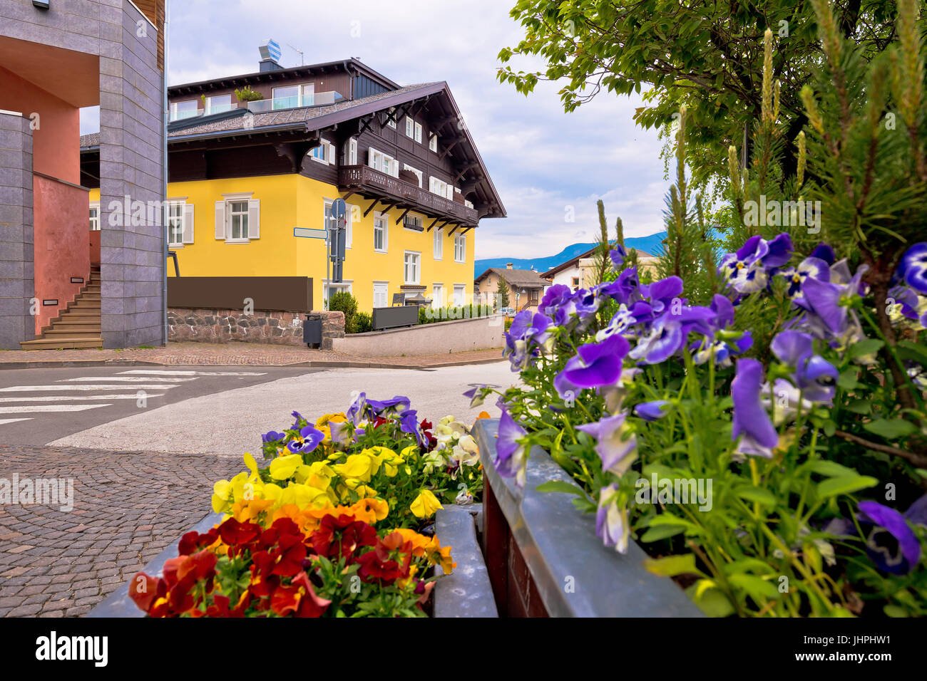 Town of Kastelruth (Castelrotto) street view, Dolomites Alps region of ...