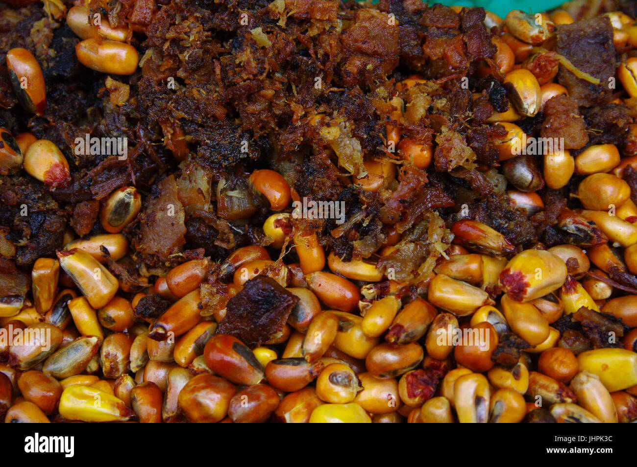 Close up of hornado roasted pork with corn toasted, ecuadorian ...