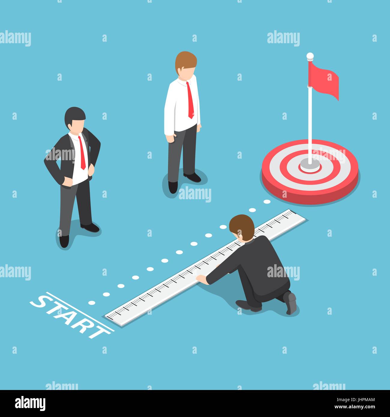 Flat 3d Isometric Businessman Measuring Distance Between Start Point ...