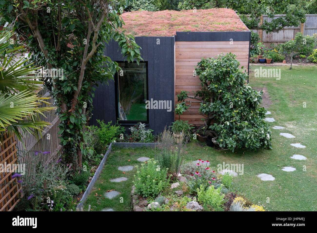Garden room, green retreat with living sedum roof Stock Photo - Alamy