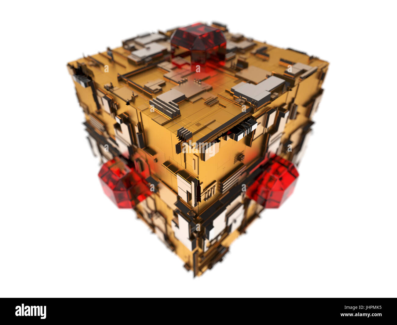 3d illustration of techno cube with gold and steel materials. isolated on white Stock Photo - Alamy