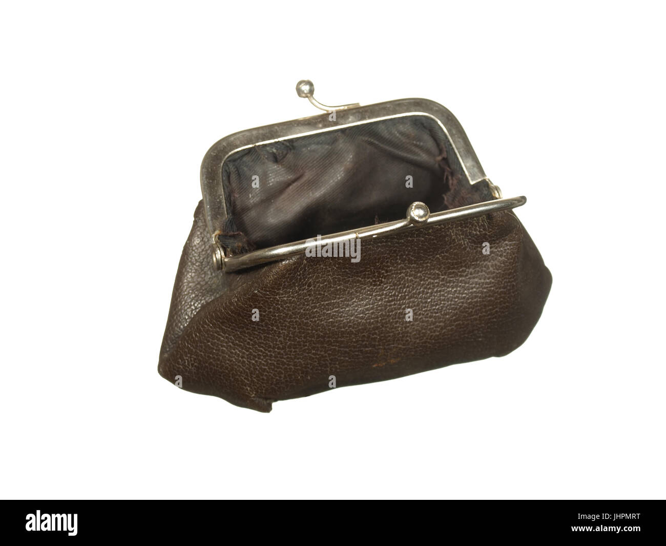 Empty old wallet with metal clasps isolated on white background Stock ...