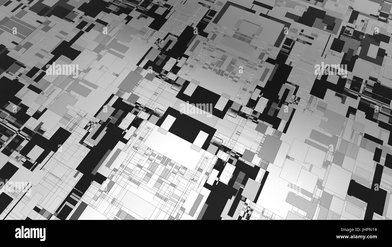 3d illustration of technological surface with metallic geometric shapes ...