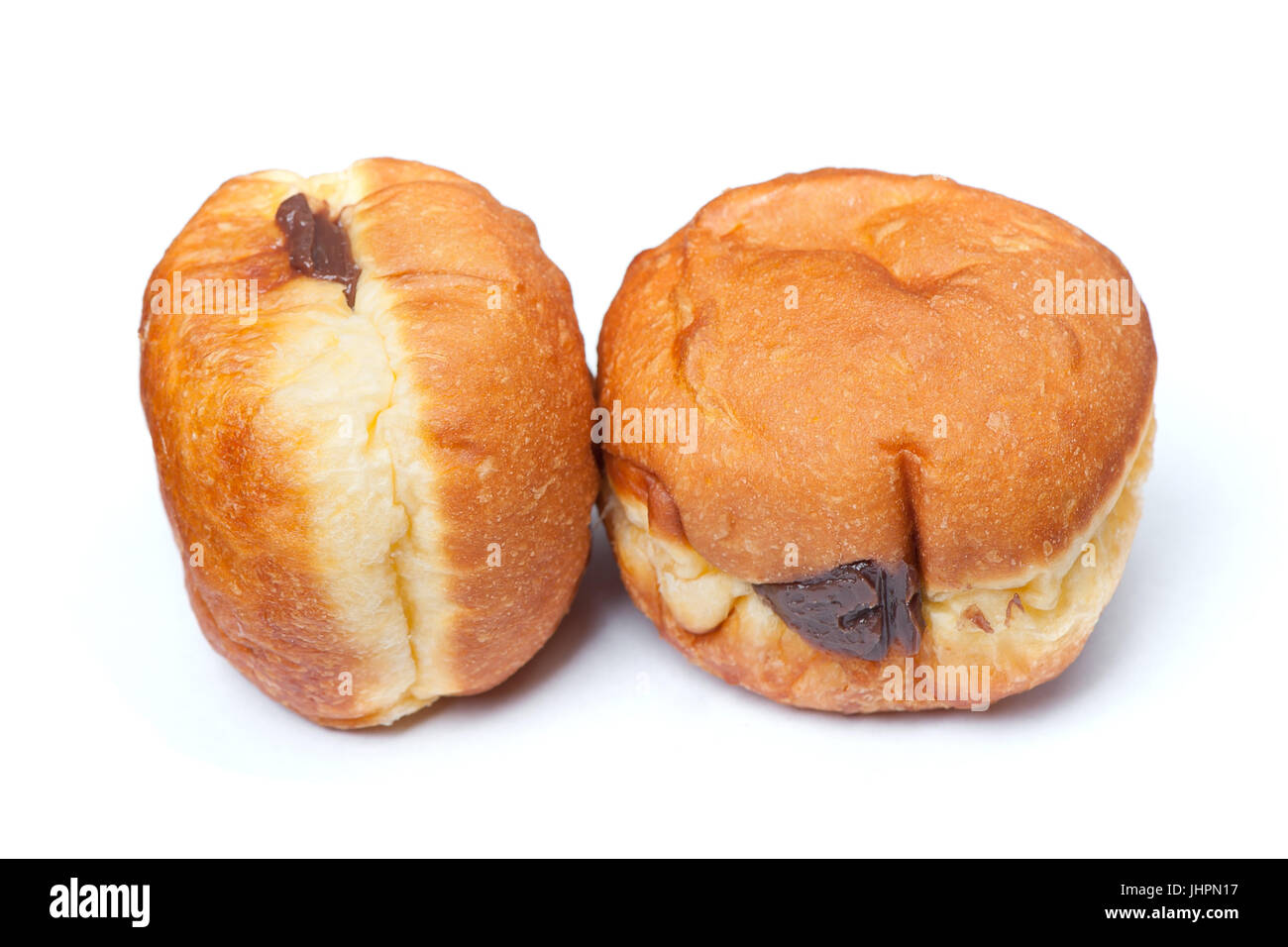 German doughnut berliner with chocolate isolated on white Stock Photo ...