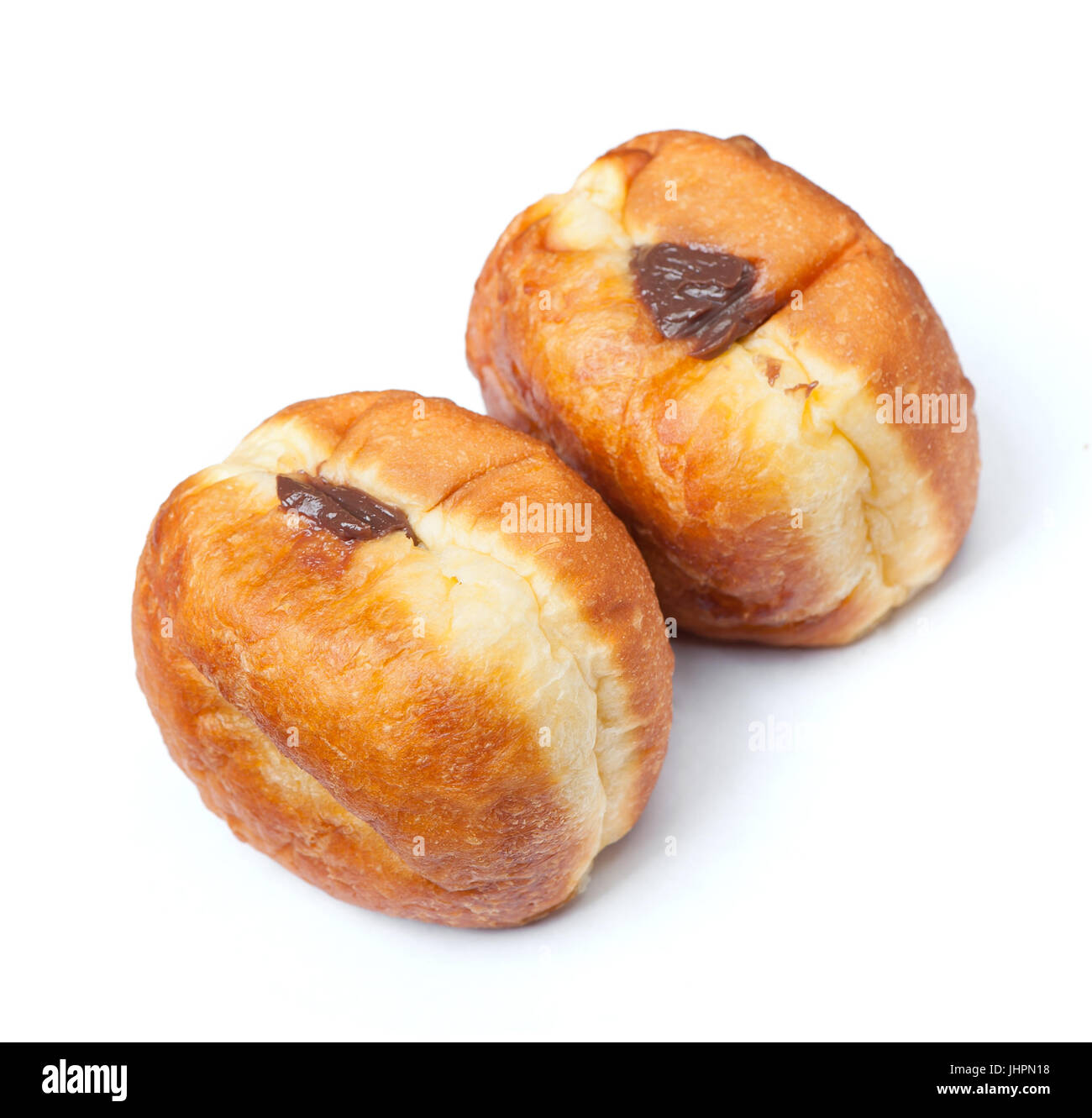 German doughnut berliner with chocolate isolated on white Stock Photo ...