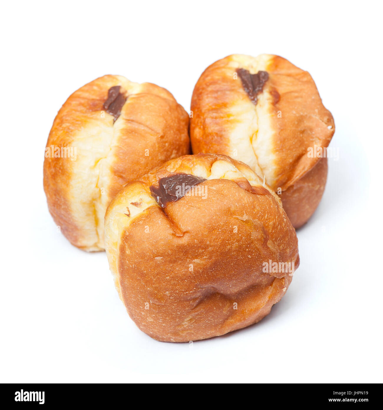 German doughnut berliner with chocolate isolated on white Stock Photo ...