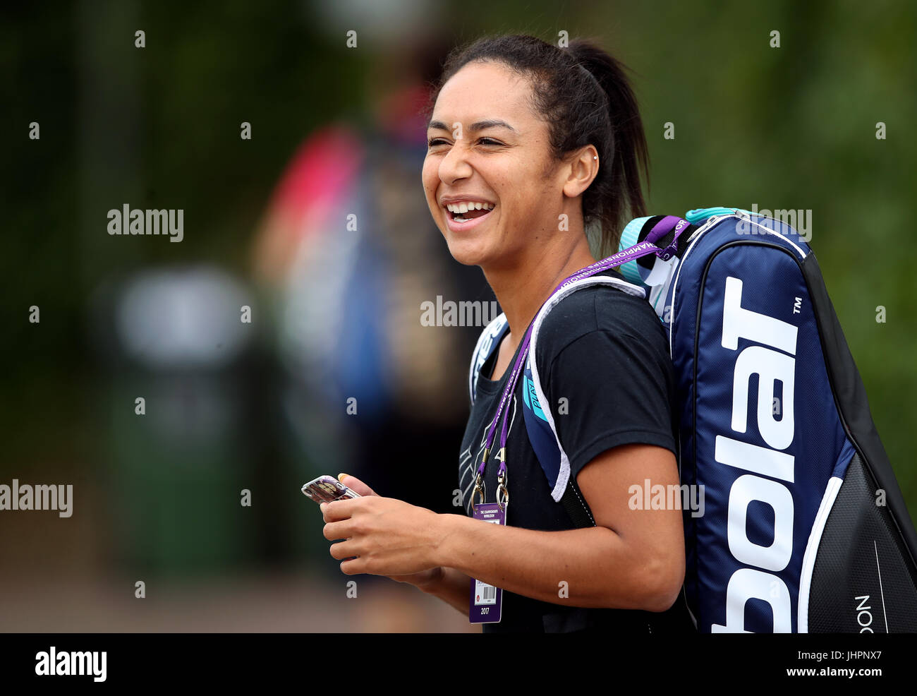 Heather Watson practices on day twelve of the Wimbledon Championships ...