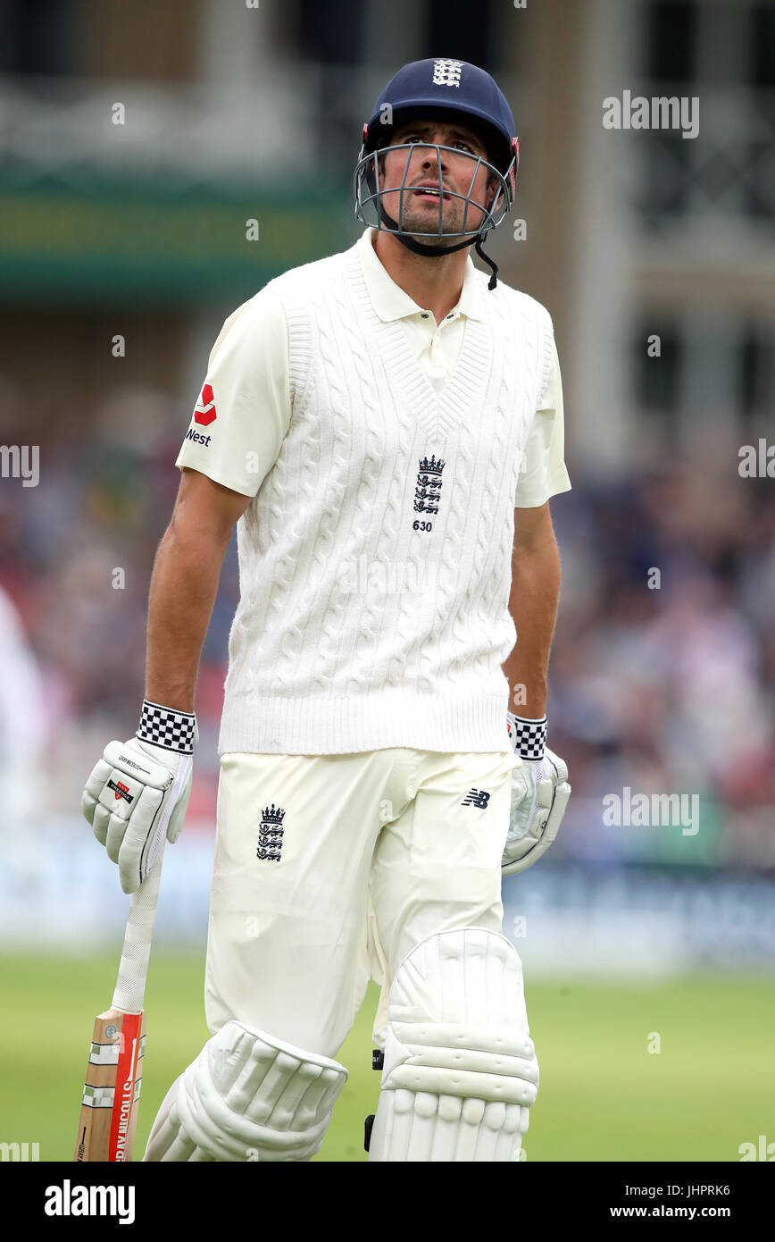 England's Alastair Cook after losing his wicket during day two of the ...