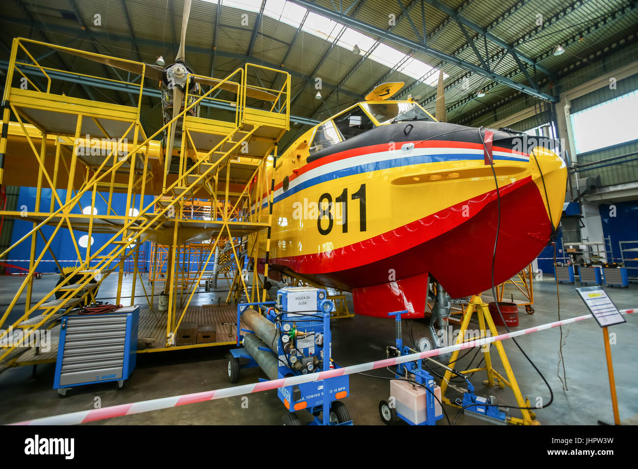 VELIKA GORICA, CROATIA - MAY 13, 2017 : People sightseeing a canadair ...