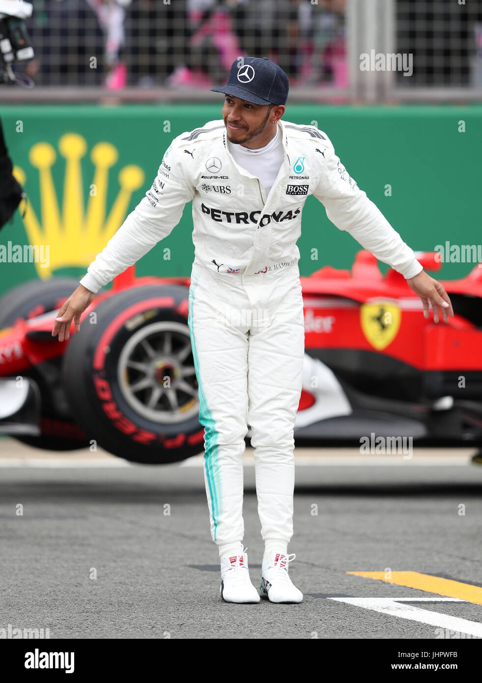 Mercedes Lewis Hamilton celebrates his pole position during qualifying ...