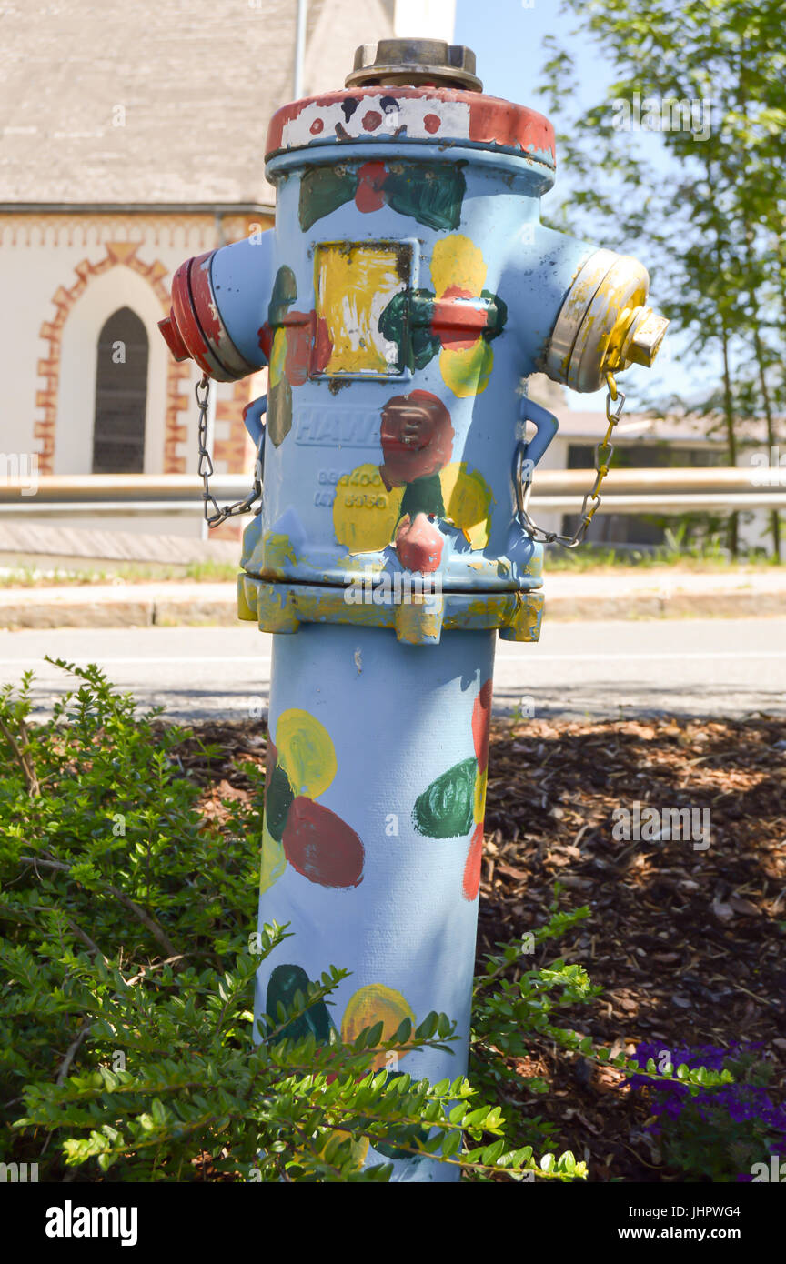 Fire hydrant decorated in clown in a valley of the tyrol in Austria ...