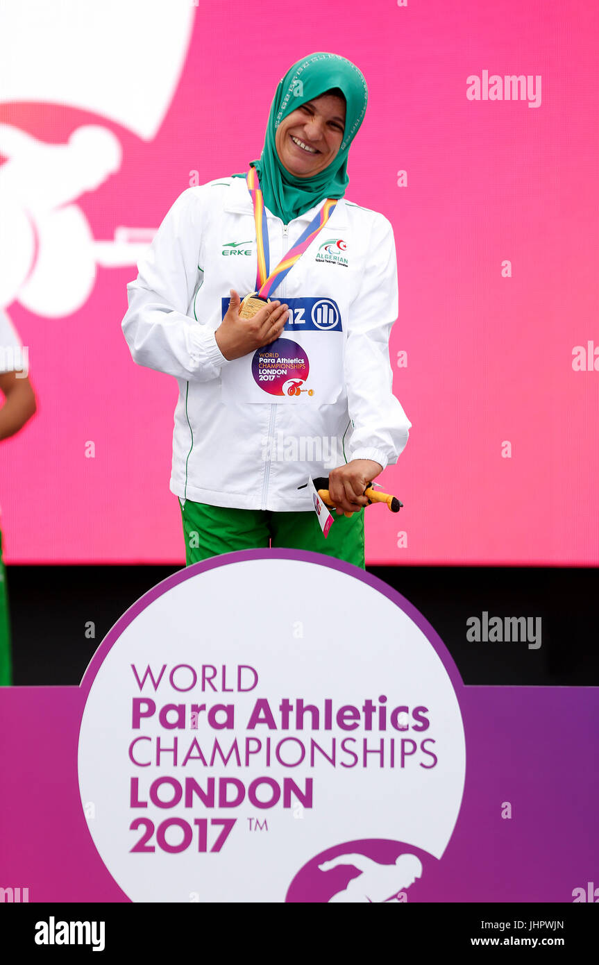 Algeria's Mounia Gasmi with her gold medal after the Women's Club Throw ...