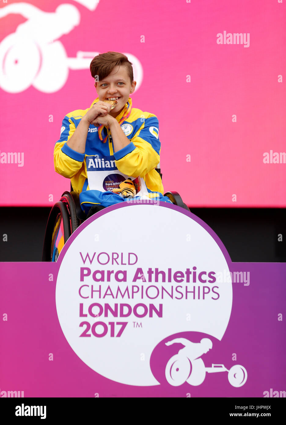 Ukraine's Zoia Ovsii with her gold medal on the podium after the Women ...