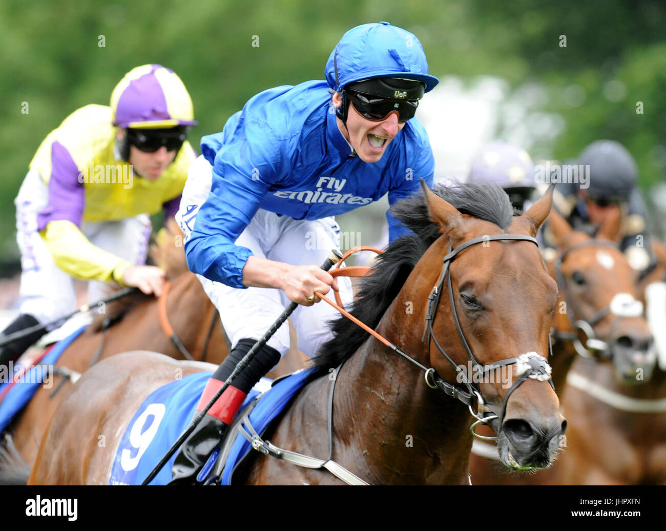 Adam kirby celebrates winning darley july cup hi-res stock photography ...