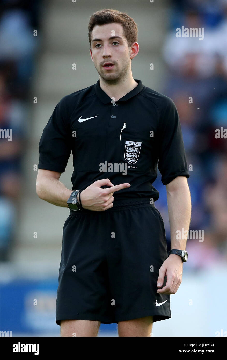 Referee Blake Antrobus during the pre-season friendly at New Bucks Head ...