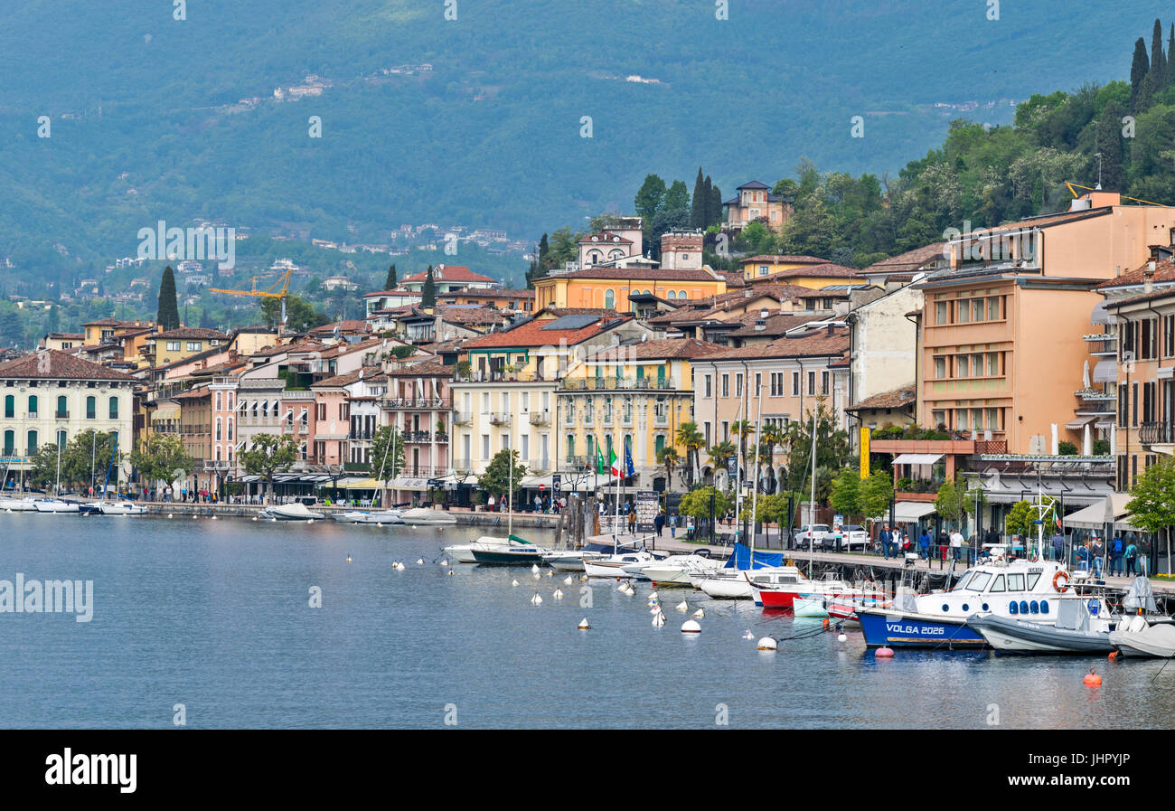 LAKE GARDA SALO THE HARBOUR AND BUILDINGS ON THE LAKE SHORE Stock Photo ...