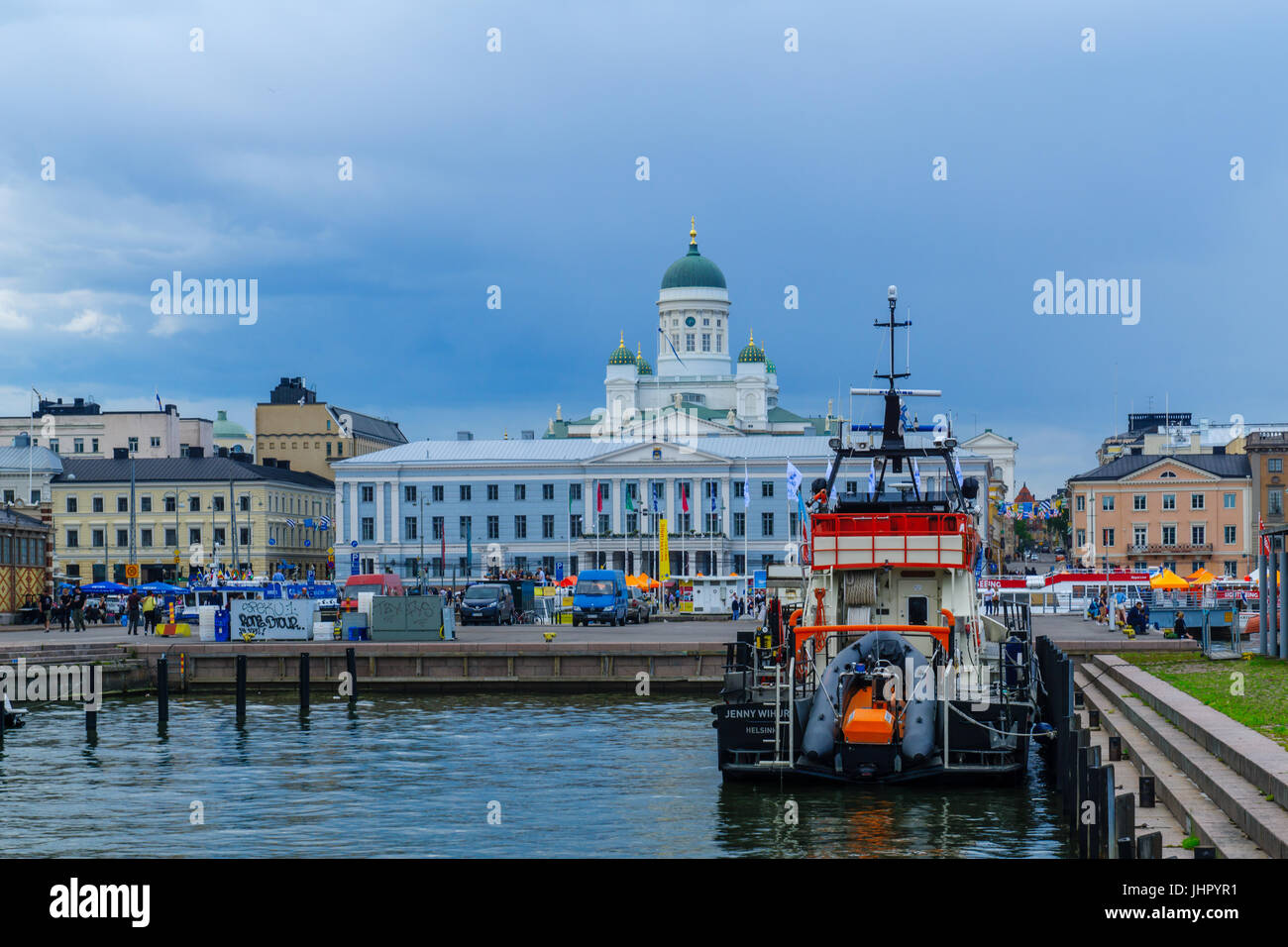 HELSINKI, FINLAND - JUNE 15, 2017: Scene of the south harbor, with the ...