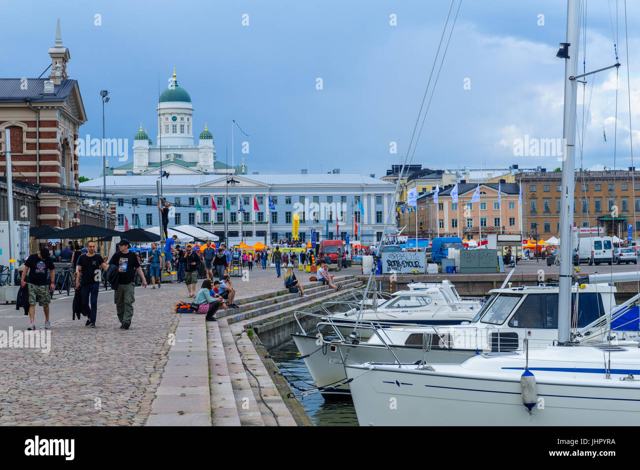 HELSINKI, FINLAND - JUNE 15, 2017: Scene of the south harbor, with the ...