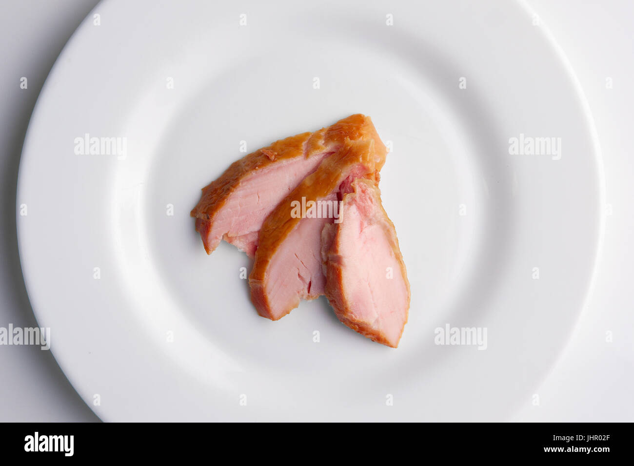 Top view of slices of ham on a plate Stock Photo - Alamy