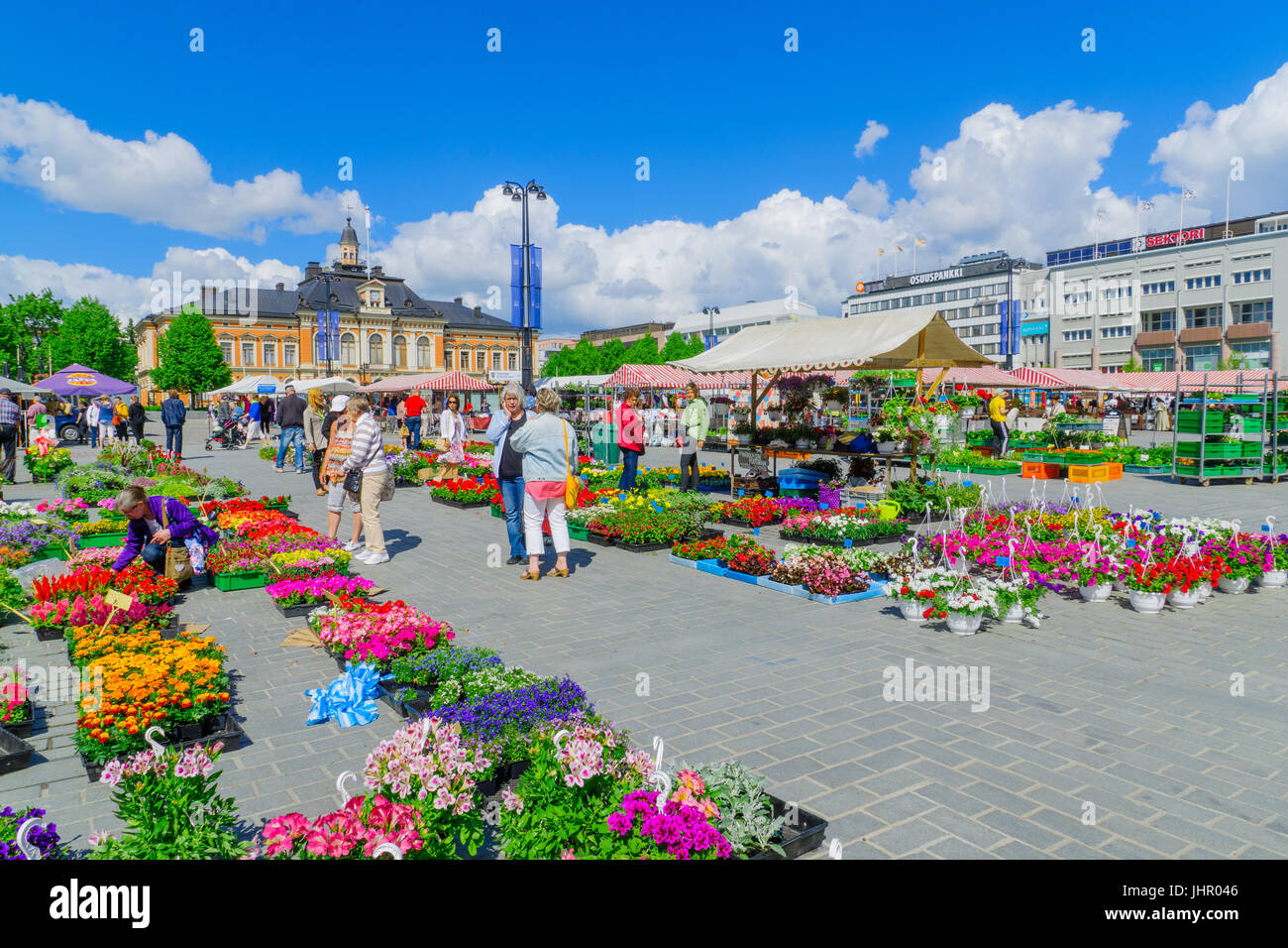 KUOPIO, FINLAND - JUNE 19, 2017: Scene of Kuopio Market Square, with ...