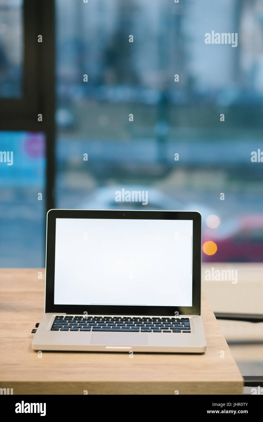 Close up Laptop Computer on Top of Office Table of a Businessman with ...