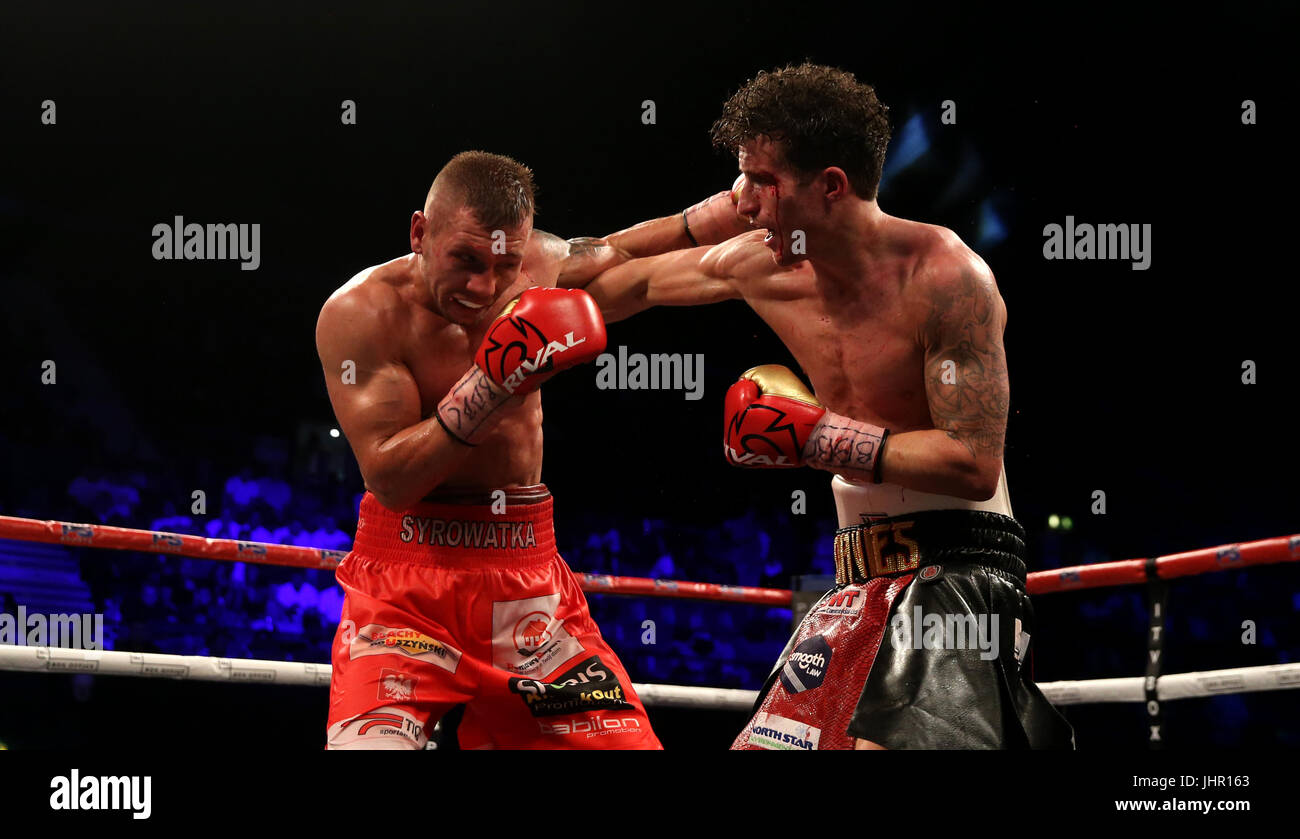 Robbie Davis Jr (right) in action against Michal Syrowatka during their ...