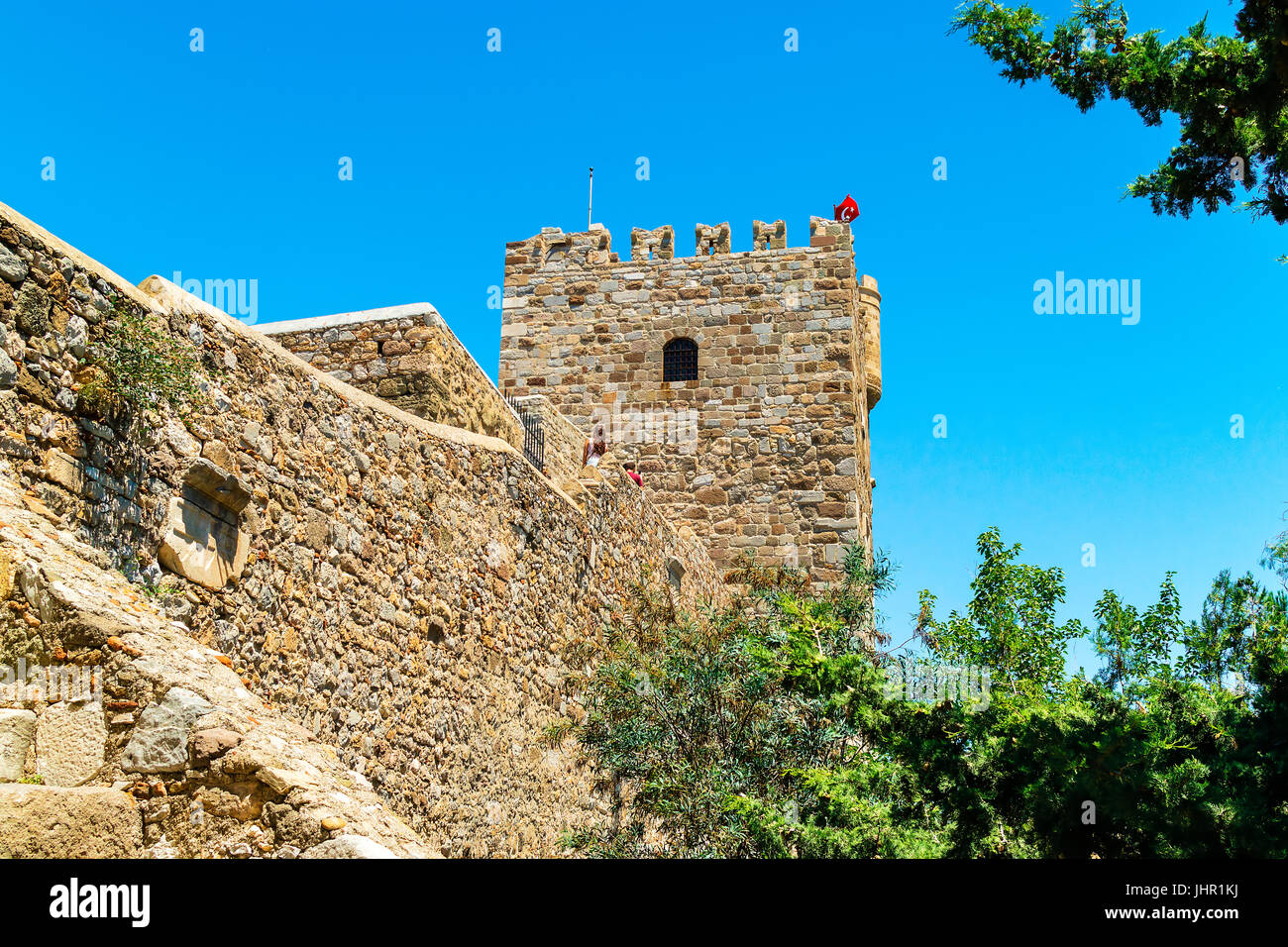 Walls of the famous Bodrum Castle of St. Peter in Turkey Stock Photo ...