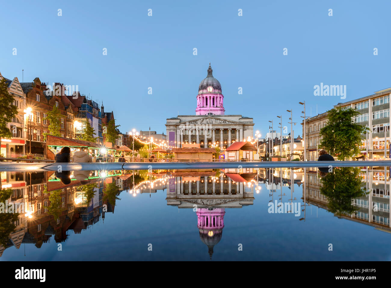 Nottingham Council House and a fountain front shot at Twilight Stock ...