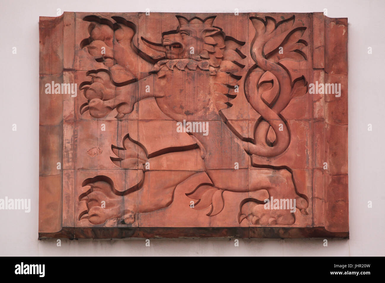 Bohemian heraldic lion depicted on the post office in Letenské Square ...