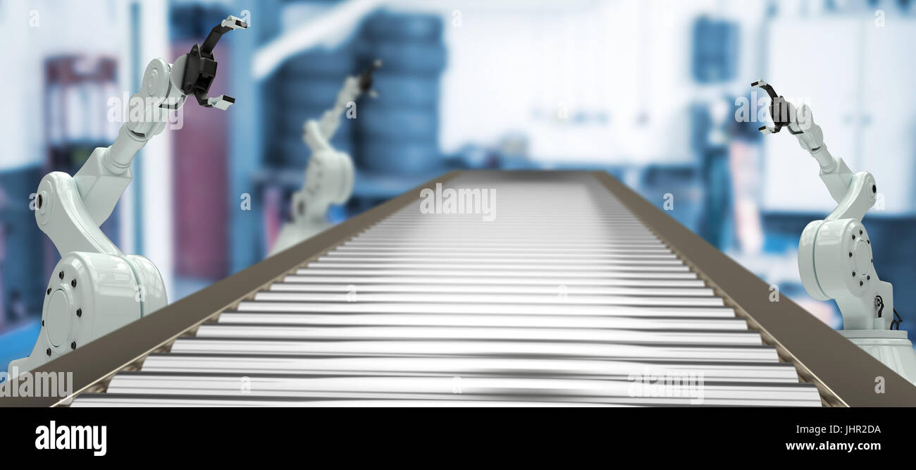 3D image of empty production line against empty garage Stock Photo - Alamy