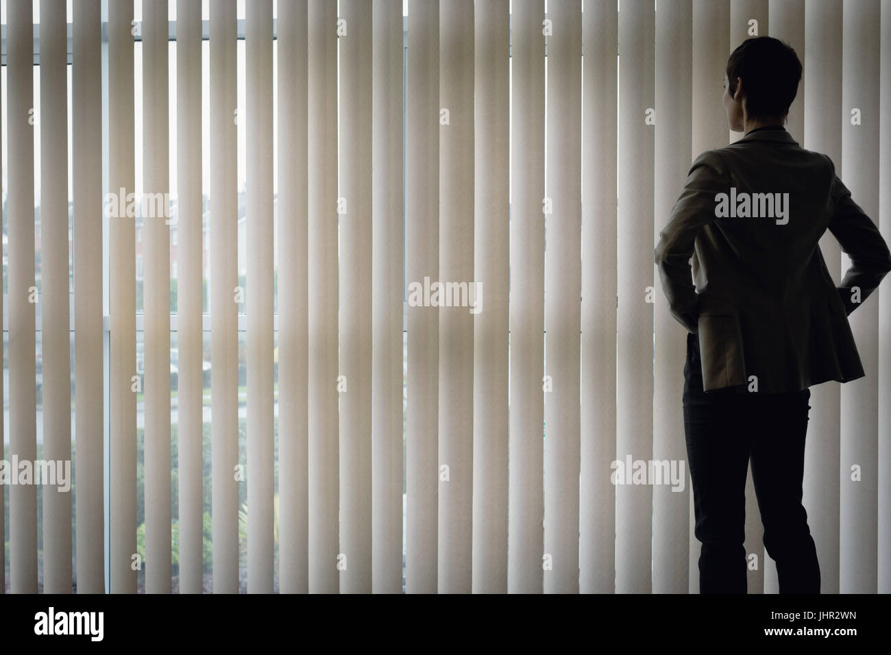 Businesswoman standing near the window in office Stock Photo - Alamy