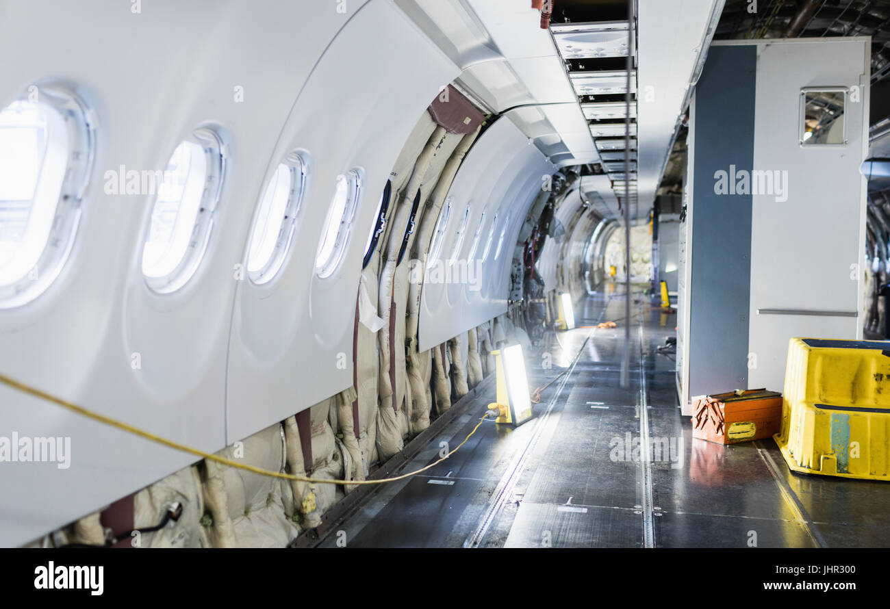 Interior structure of an aircraft under maintenance at airlines ...