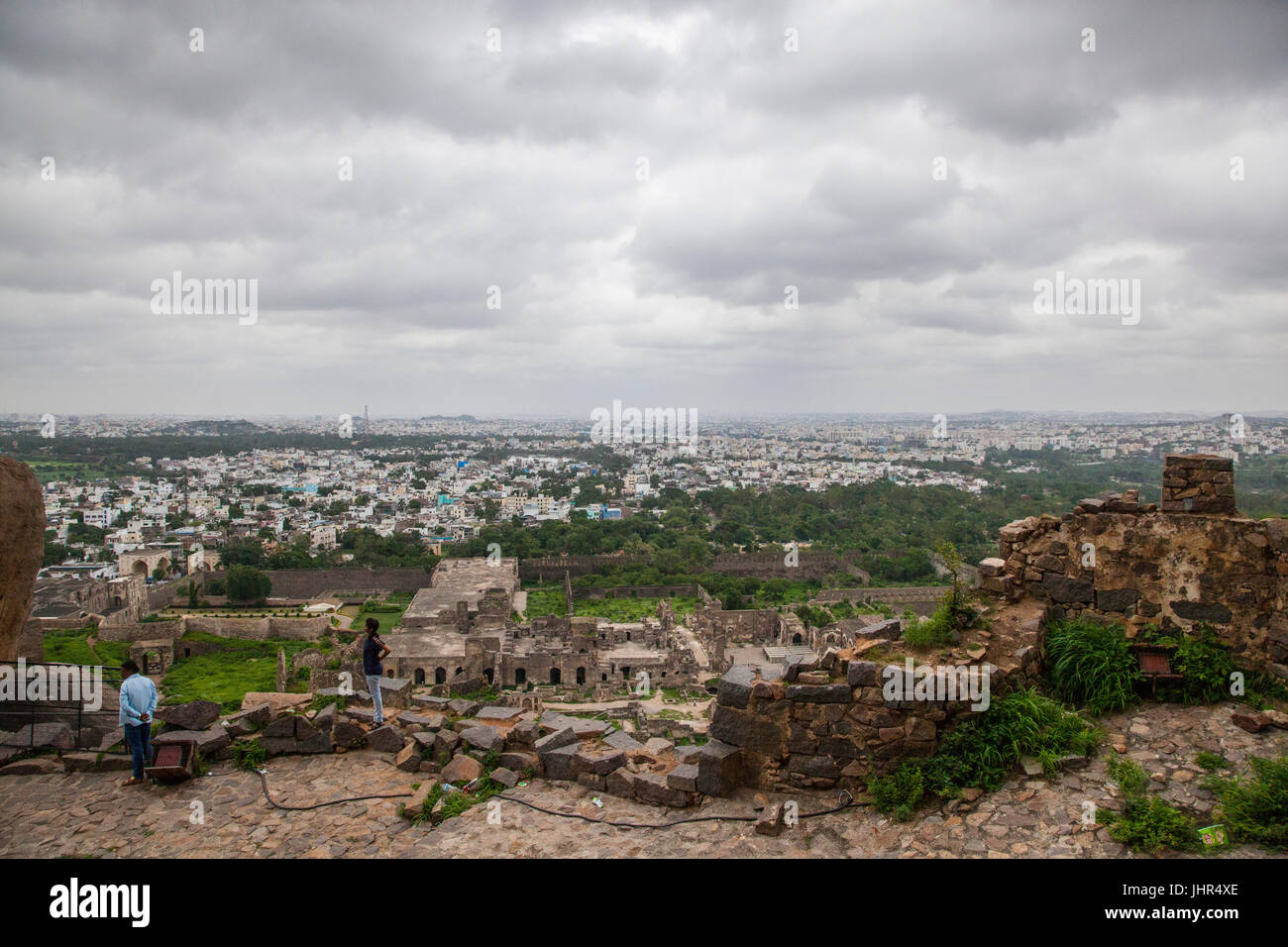 A view of the city of Hyderabad from atop Golconda Fort, India Stock ...