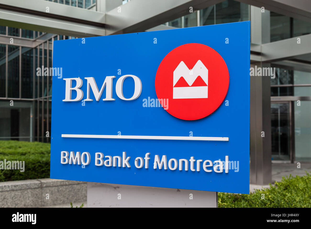 Sign of BMO (Bank of Montreal) in Toronto’s financial district Toronto ...
