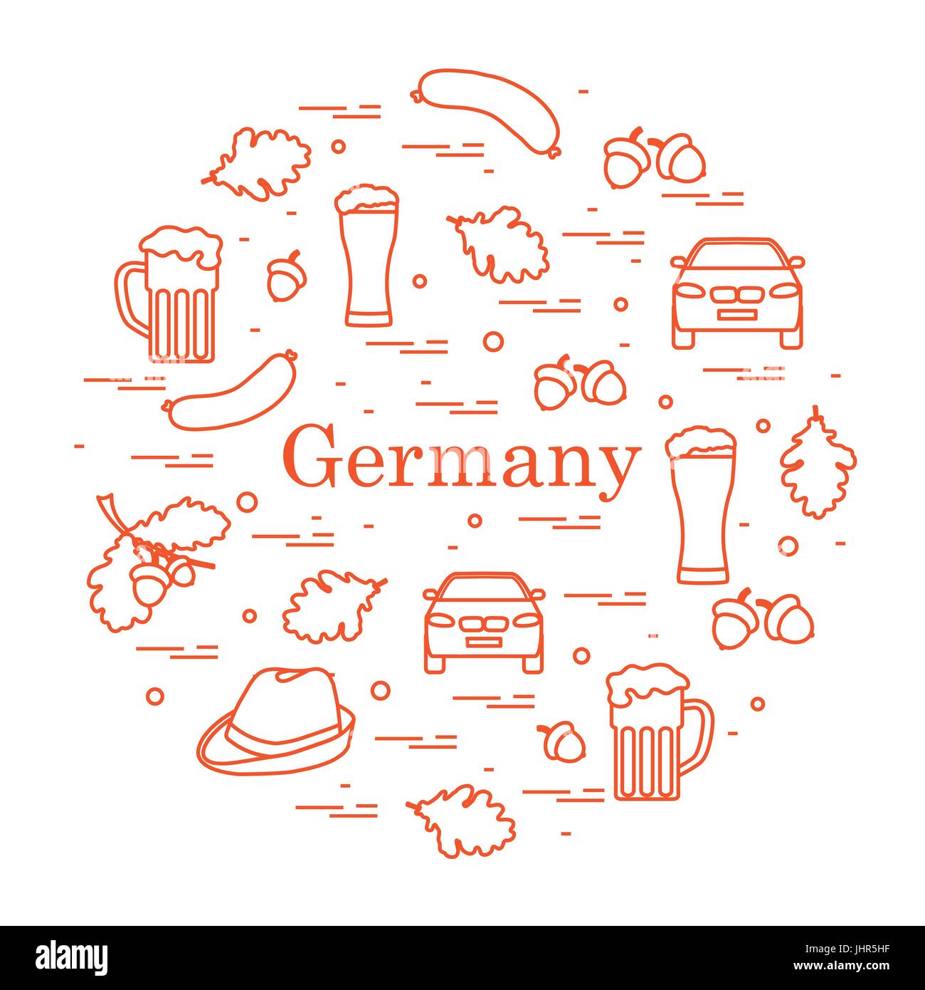 Vector illustration with various symbols of Germany arranged in a ...