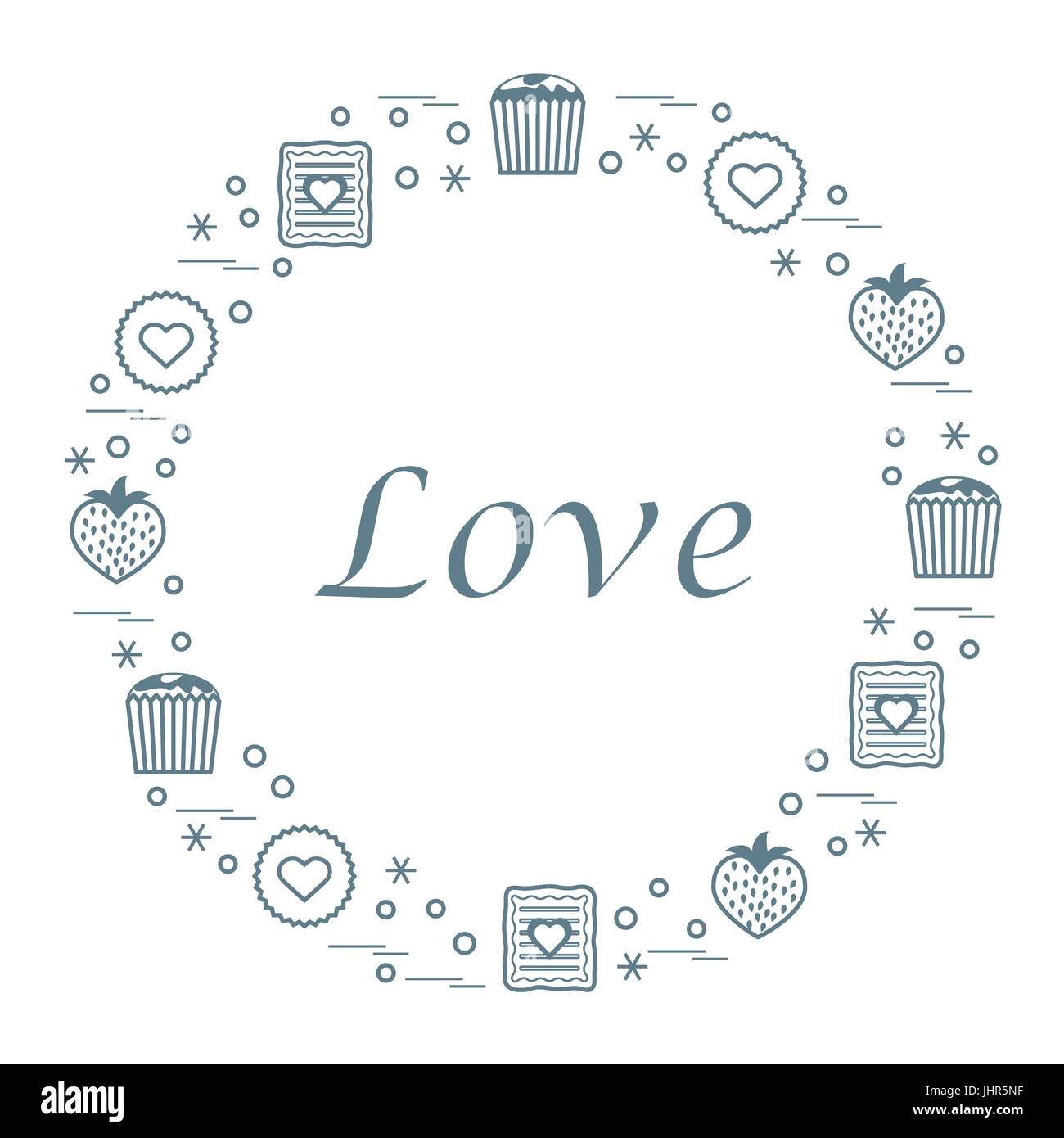 Cute vector illustration with different romantic sweets arranged in a ...