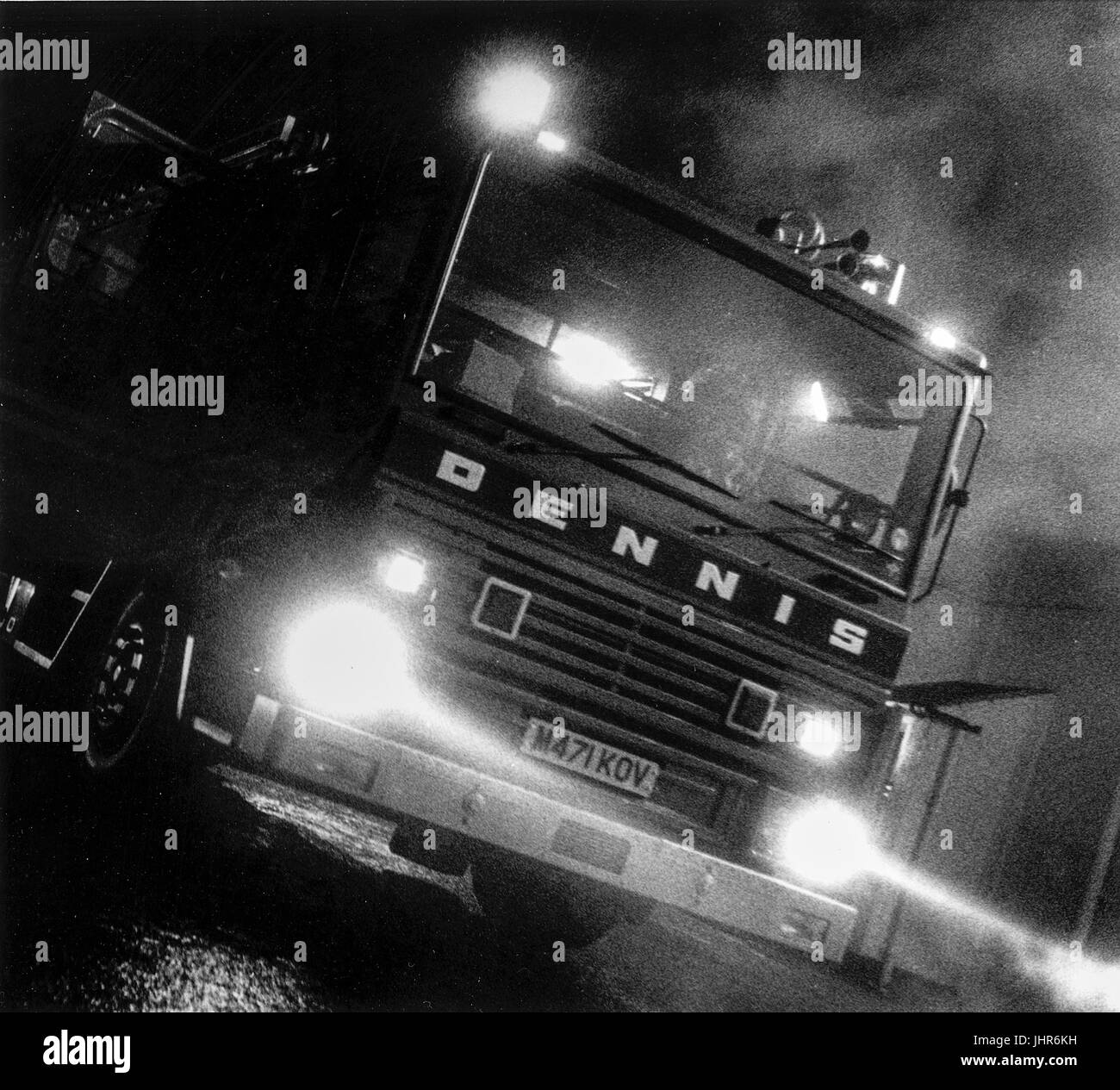 Fire Engine of West Midlands Fire Brigade in smoke at the scene of a ...