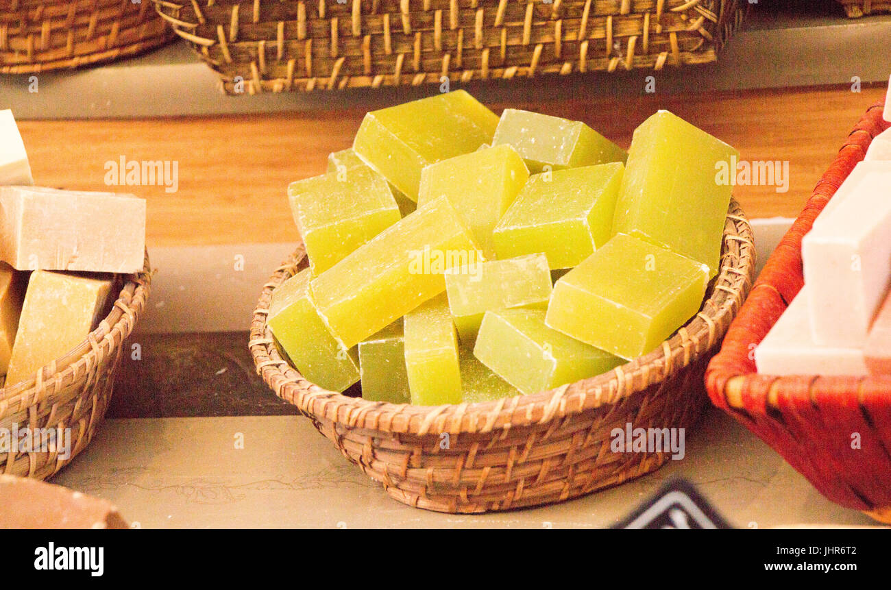 Collection of bars of fragrant hand made organic soap Stock Photo - Alamy