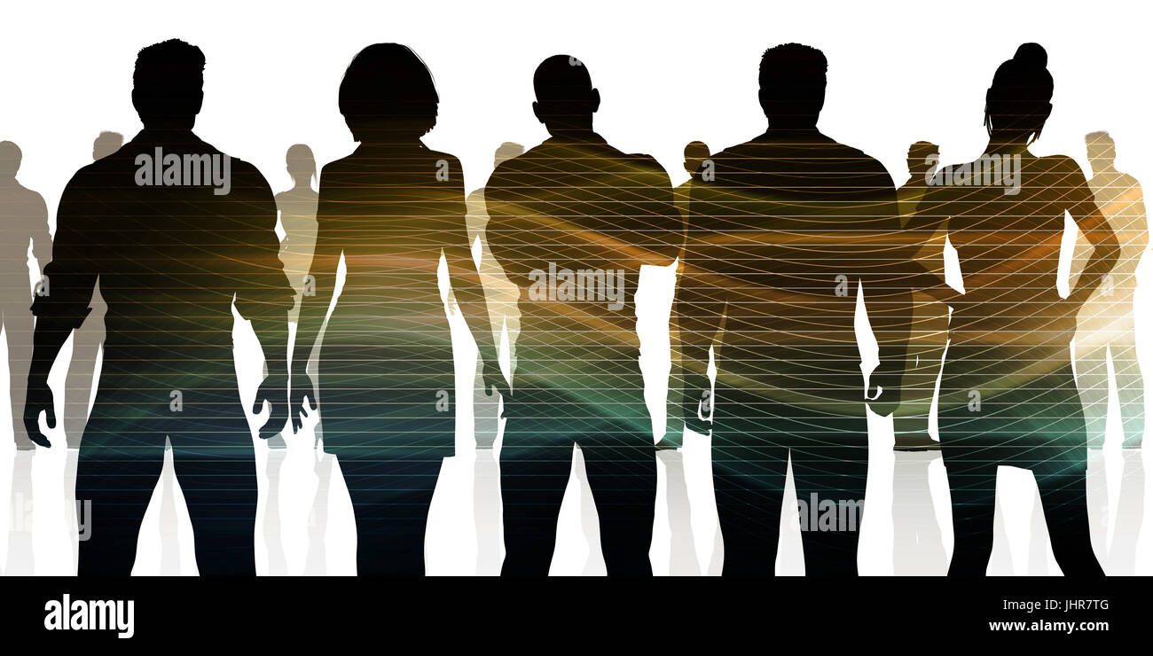 Silhoutte of Business People Standing in a Line Row Stock Photo - Alamy