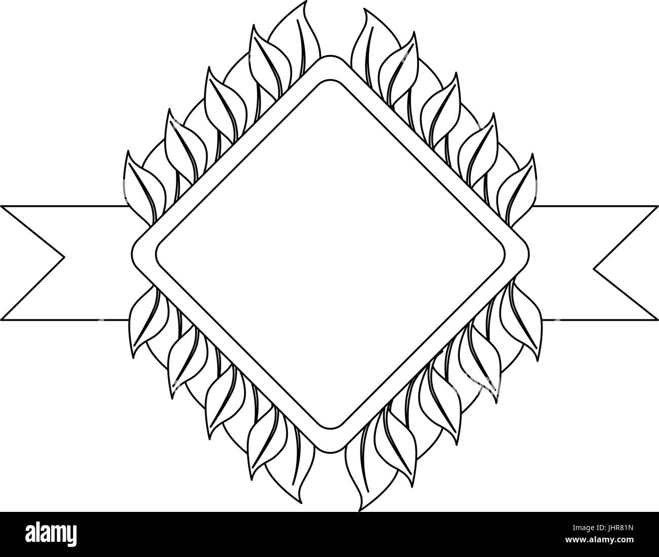 rhombus frame with decorative leaves around over white background ...