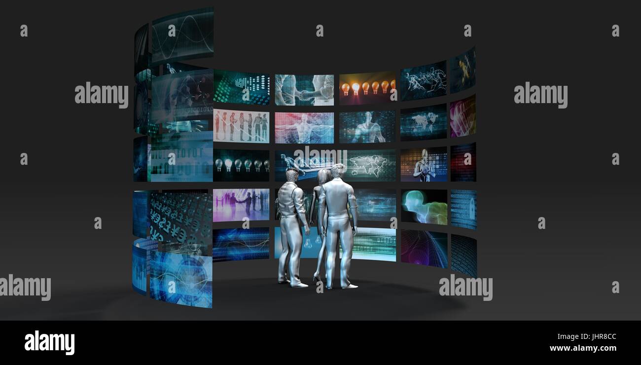 Video Wall Abstract with Business People Watching Stock Photo - Alamy