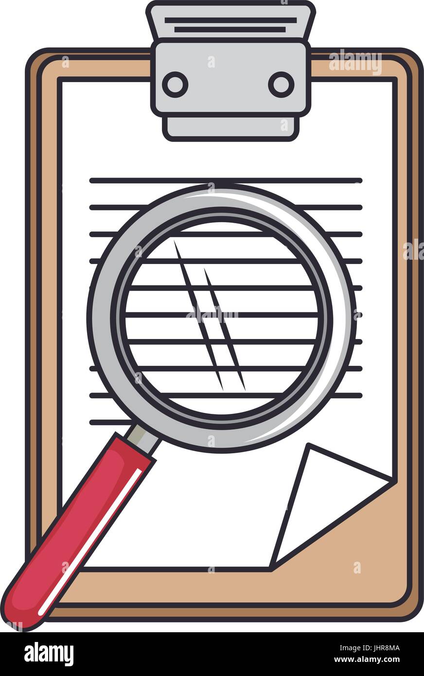 report table and magnifying glass icon over white background vector ...