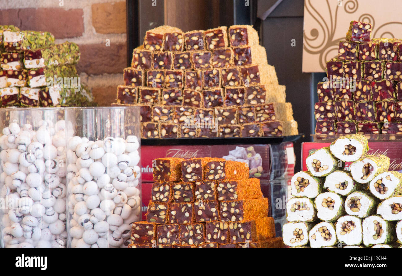 Load of traditional turkish delight rahat lokum Stock Photo - Alamy