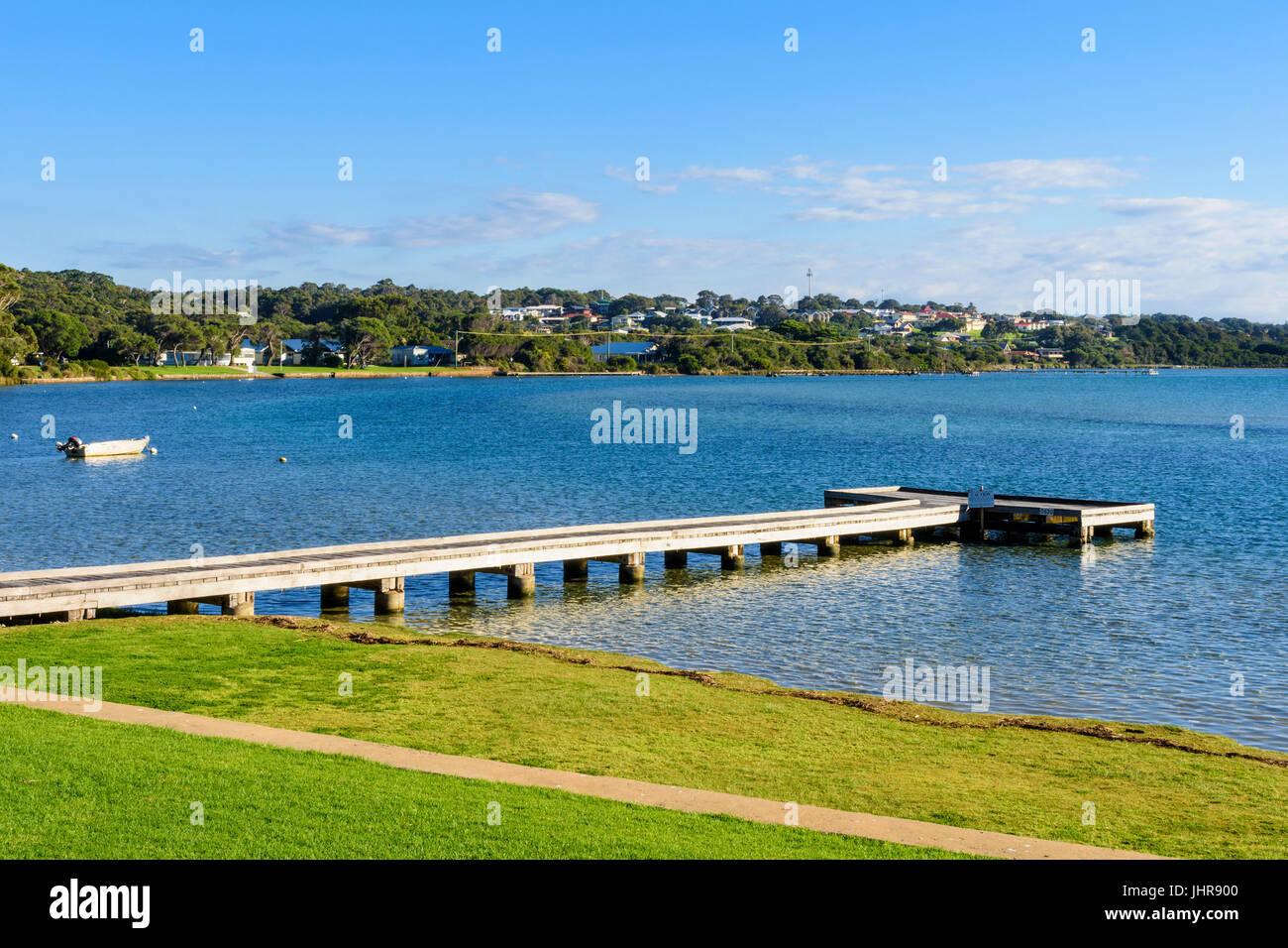 Views of Augusta Town over a jetty in Seine Bay in the Hardy Inlet ...