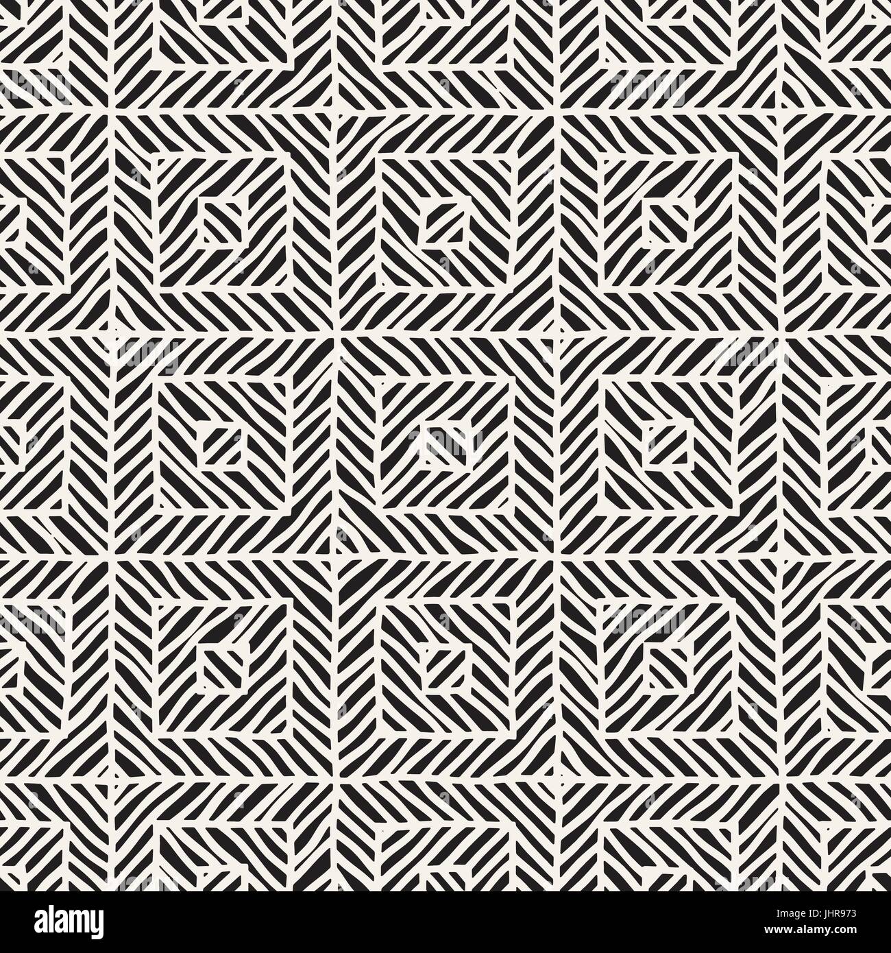 Vector seamless hand drawn pattern. Zigzag and stripe rough lines ...